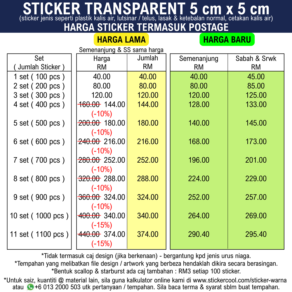 Harga Sticker ( Sticker Warna ) - Sticker Cool - Tempah Sticker Online