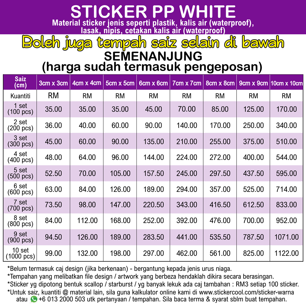 Harga Sticker ( Sticker Warna ) Terkini - Sticker Cool - Tempah Sticker ...
